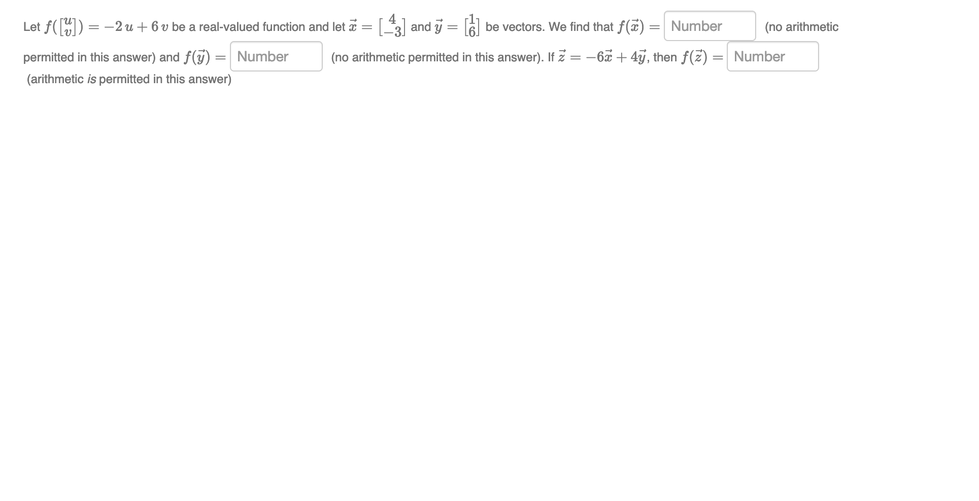 Solved Let f([uv])=−2u+6v be a real-valued function and let | Chegg.com