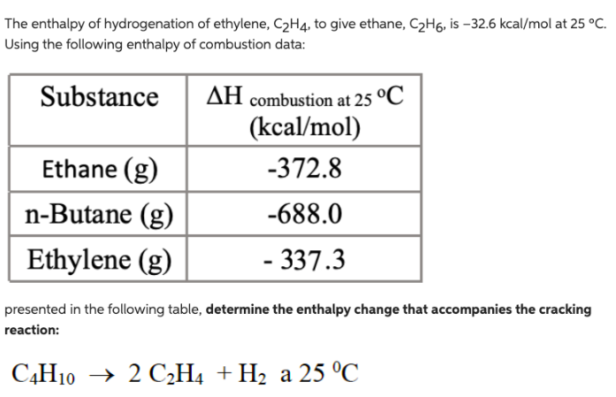 Solved The enthalpy of hydrogenation of ethylene, C2H4, to | Chegg.com