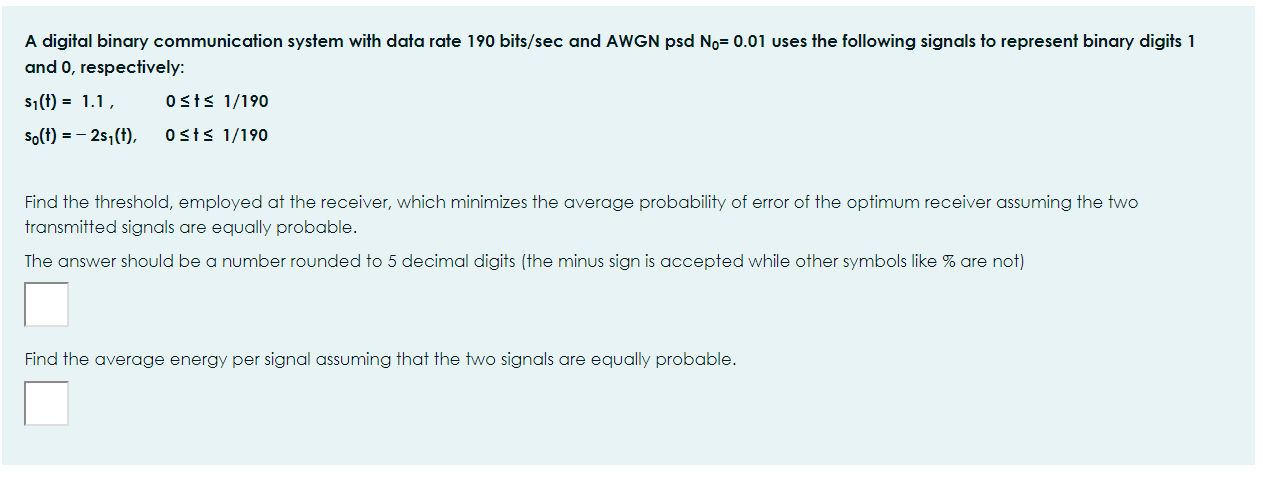 Solved A digital binary communication system with data rate | Chegg.com