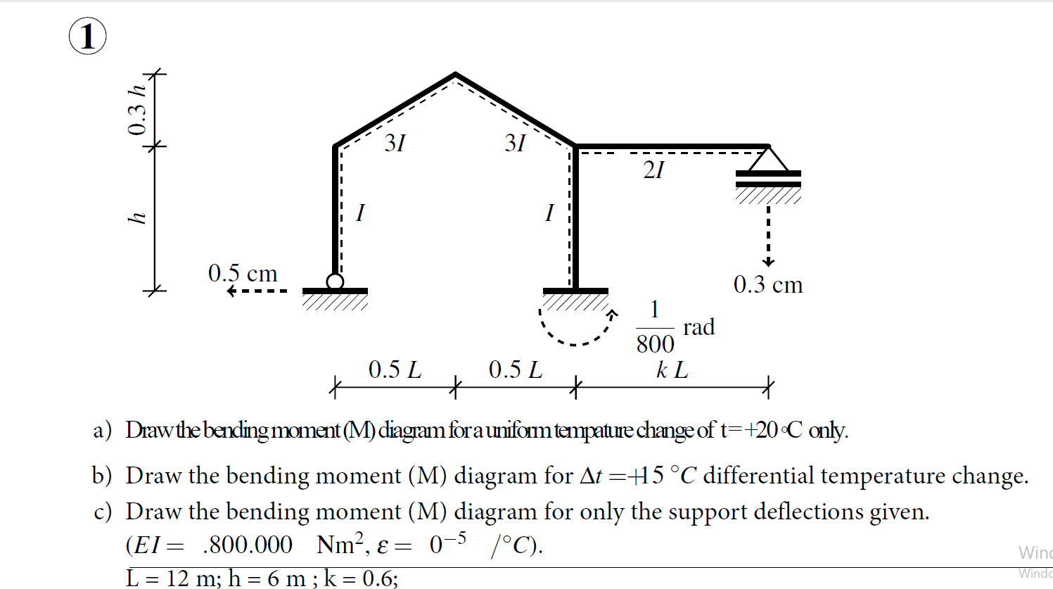 1) a) Draw the bending moment (M) diagram for a | Chegg.com