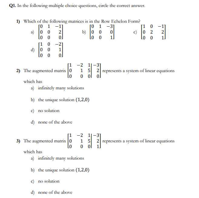 Solved Q1. In the following multiple choice questions, | Chegg.com