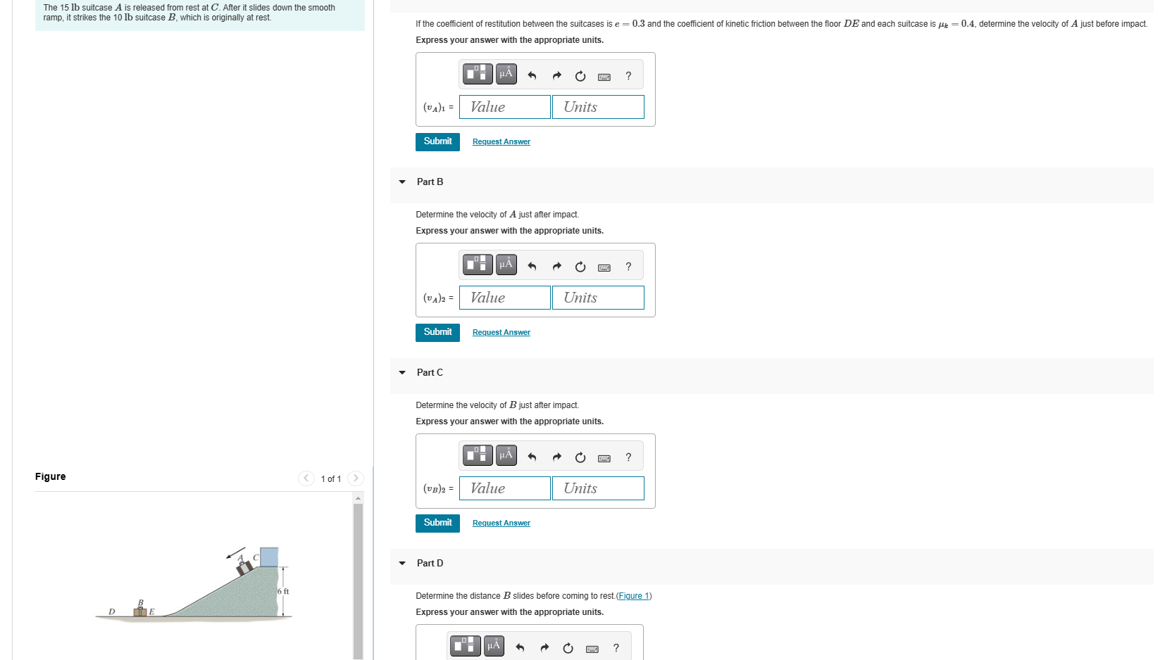 The 15 ﻿lb suitcase \( ﻿A \) ﻿is released from rest | Chegg.com