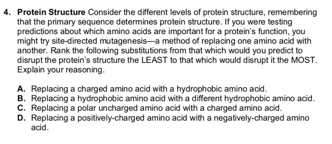 Solved 4. Protein Structure Consider the different levels of | Chegg.com