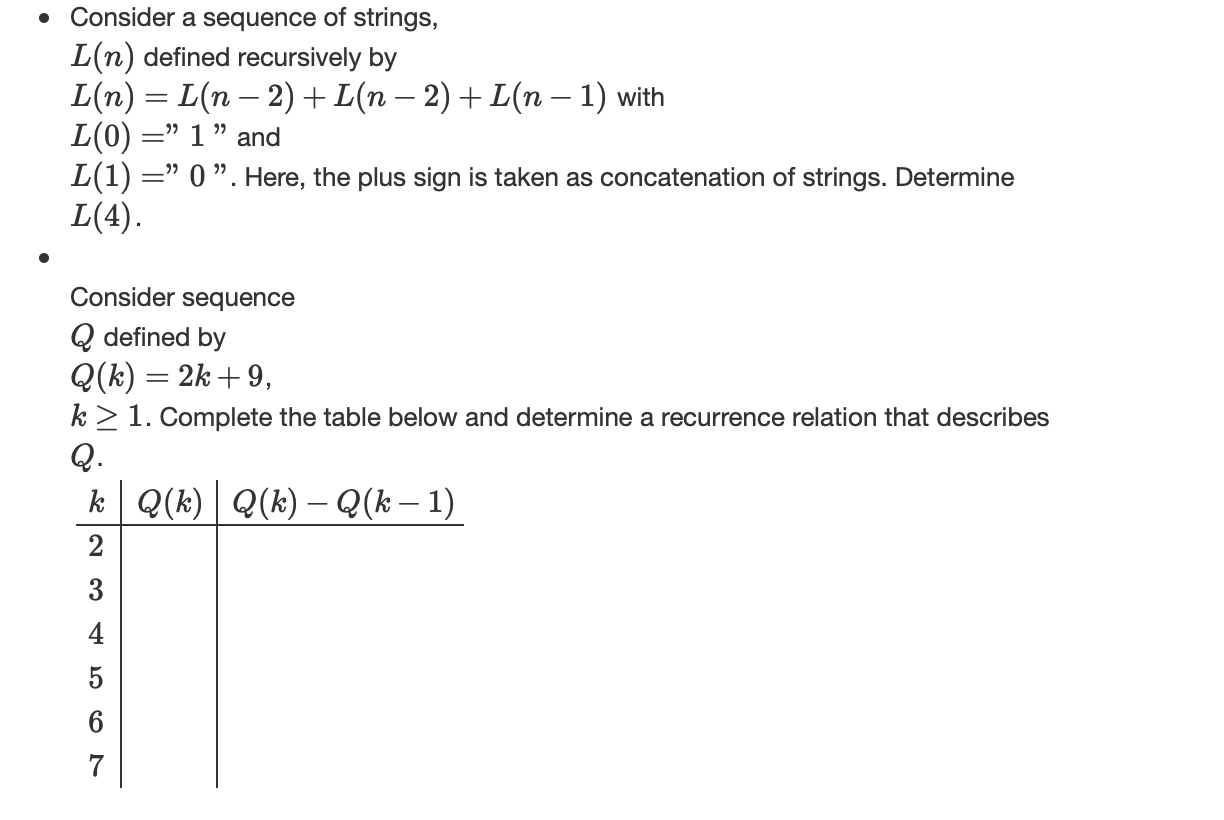 Solved Consider a sequence of strings, L(n) defined | Chegg.com