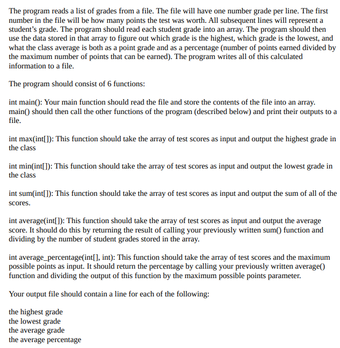 Solved The program reads a list of grades from a file. The | Chegg.com