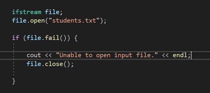 Solved ifstream file; file.open("students.txt"); if | Chegg.com