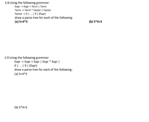 Solved 2.8 Using the following grammar Expr >Expe Term Term | Chegg.com