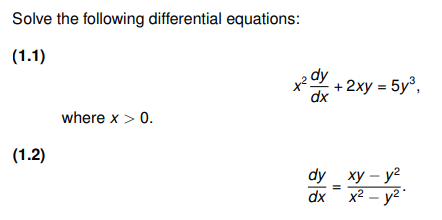 Solved Solve the following differential equations: (1.1) | Chegg.com