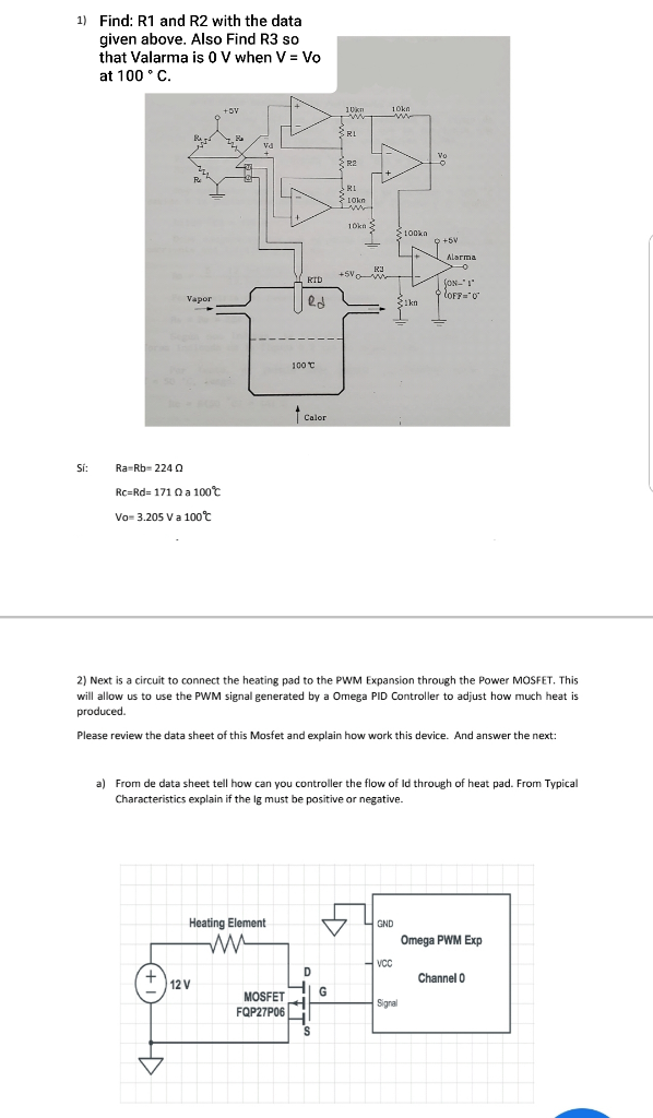 Solved 1) Find: R1 and R2 with the data given above. Also | Chegg.com