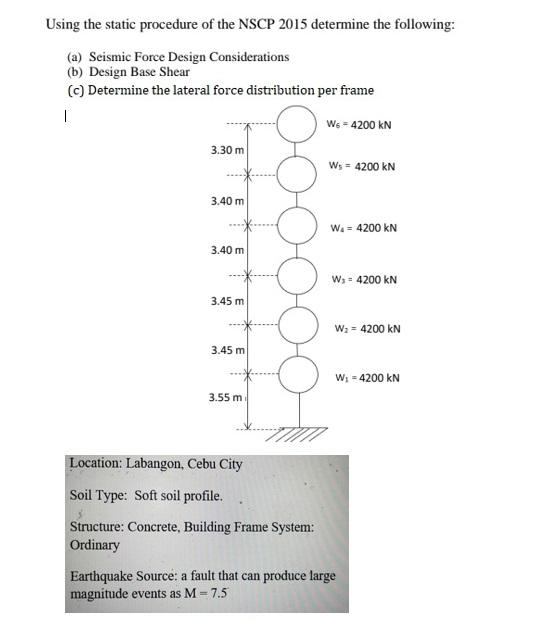 Solved Using the static procedure of the NSCP 2015 determine | Chegg.com