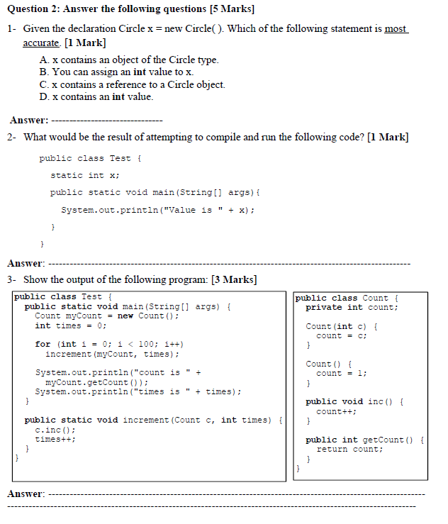 Solved Question 2: Answer the following questions [5 Marks] | Chegg.com