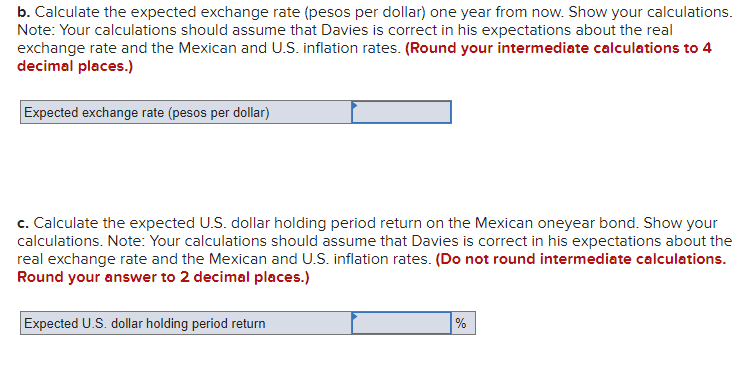 b. Calculate the expected exchange rate (pesos per | Chegg.com