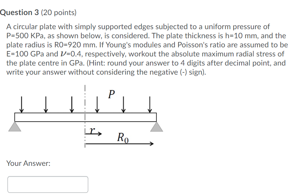 Solved Question 3 (20 points) A circular plate with simply | Chegg.com