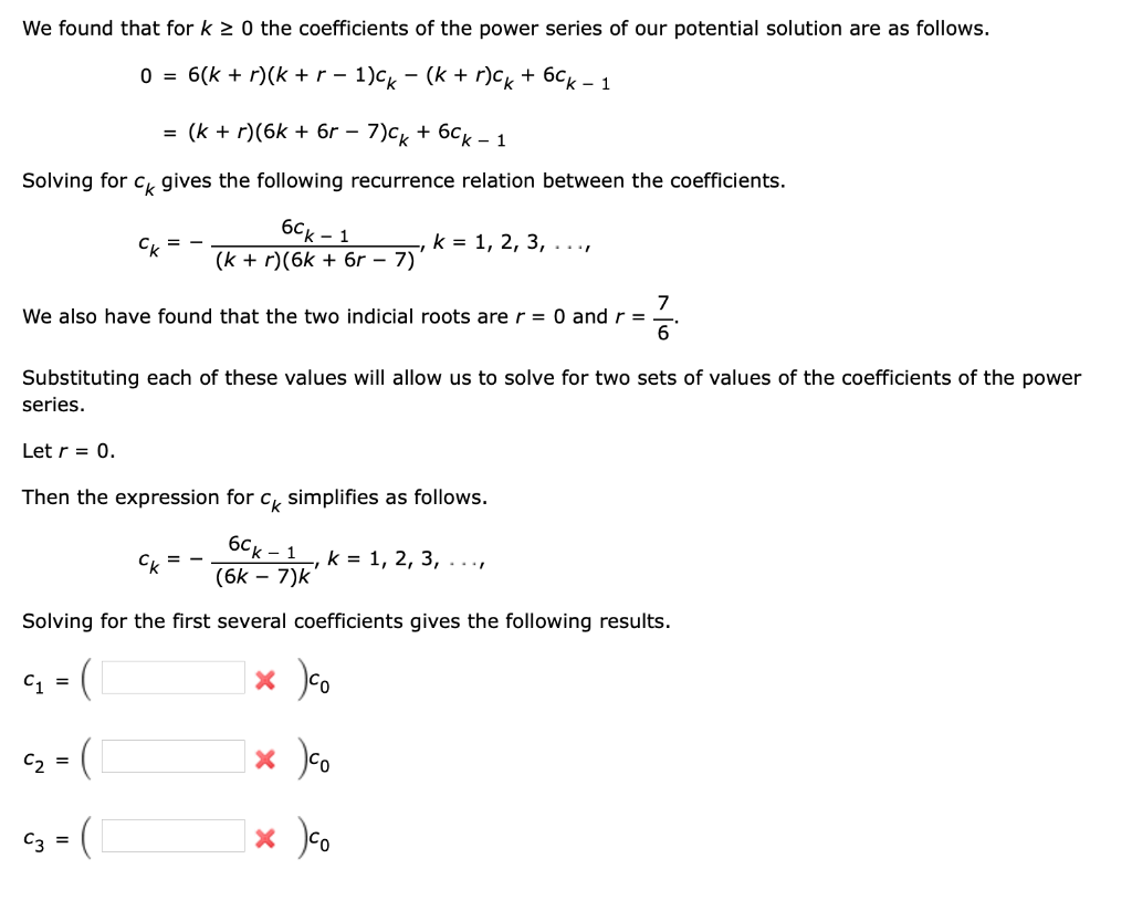 Solved We found that for k 2 0 the coefficients of the power | Chegg.com