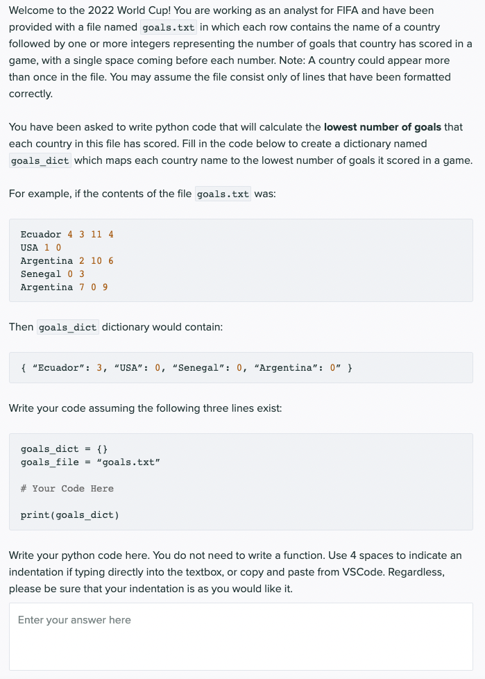 Solved Welcome to the 2022 World Cup! You are working as an | Chegg.com