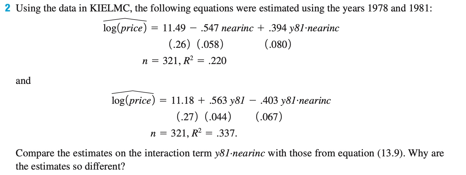 Solved 2 ﻿Using the data in KIELMC, the following equations | Chegg.com