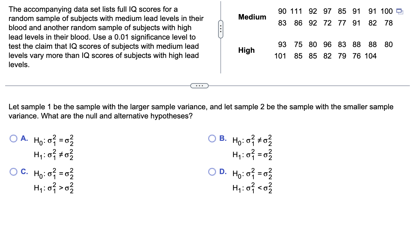 Solved 20)The accompanying data set lists full IQ scores for | Chegg.com