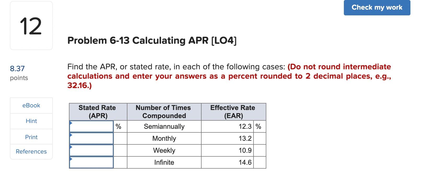 Solved Find the APR, or stated rate, in each of the | Chegg.com