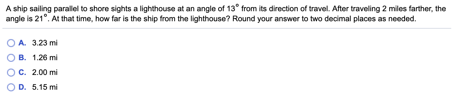 Solved A ship sailing parallel to shore sights a lighthouse | Chegg.com