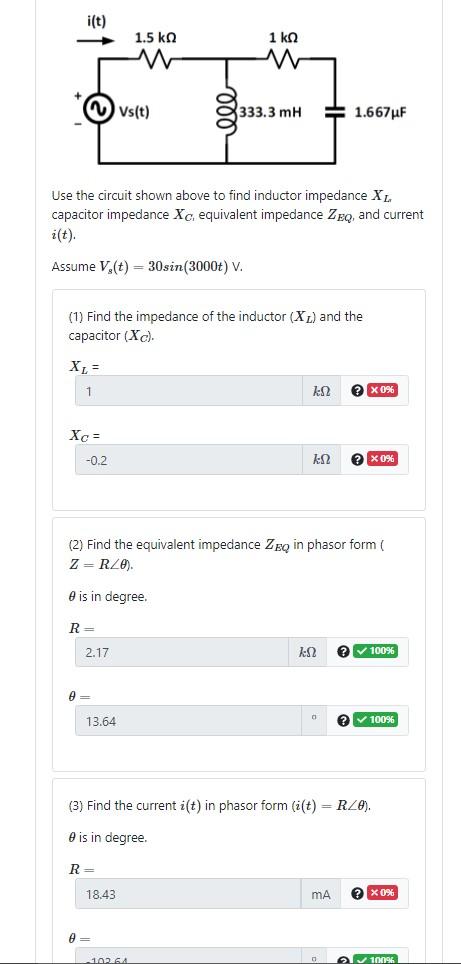 Solved i(t) 1.5 kΩ 1 ΚΩ M Vs(t) 333.3 mH 1.6674F Use the | Chegg.com