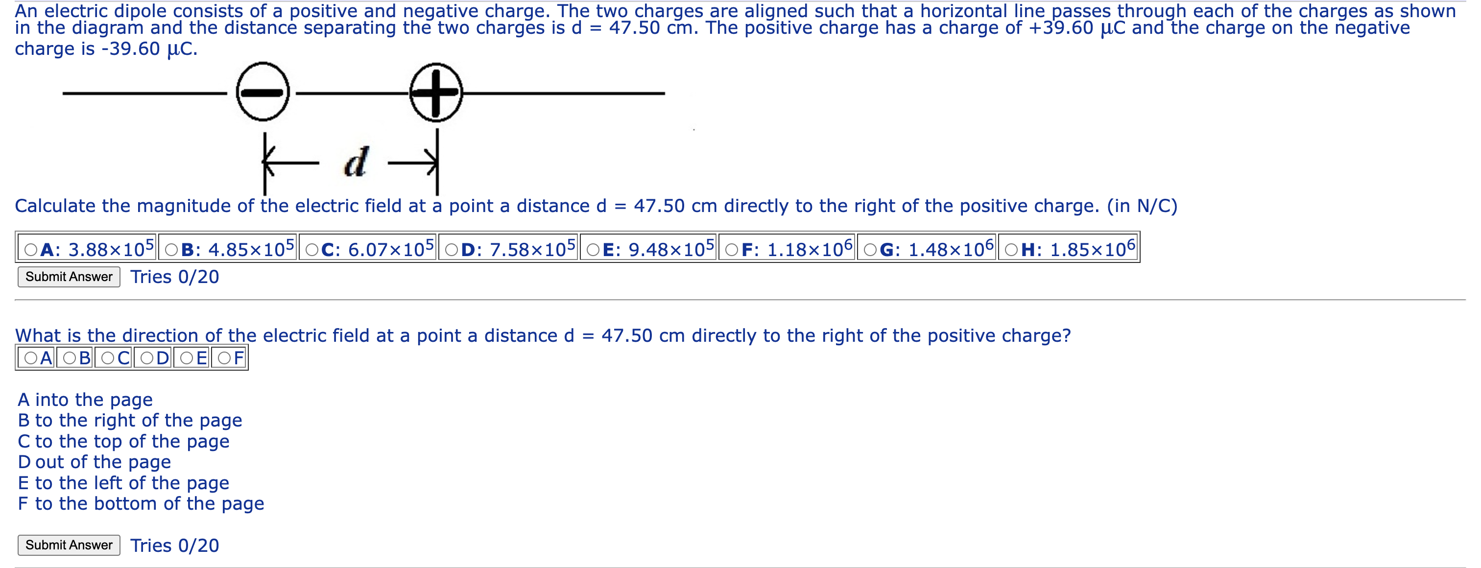Solved What is the direction of the electric field at a | Chegg.com