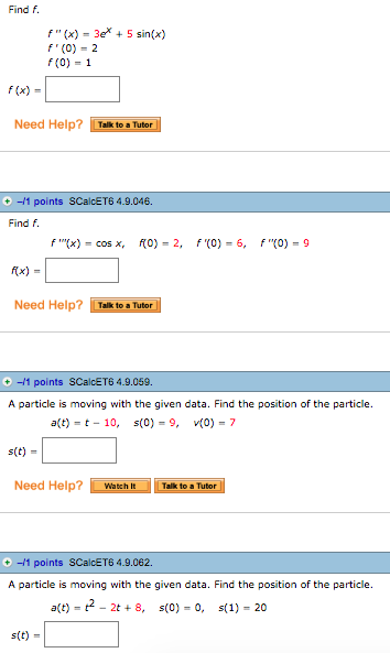 Solved Find f f"(x) 3e5 sin(x) f"(0) = 2 f (0) -1 f (x) = | Chegg.com