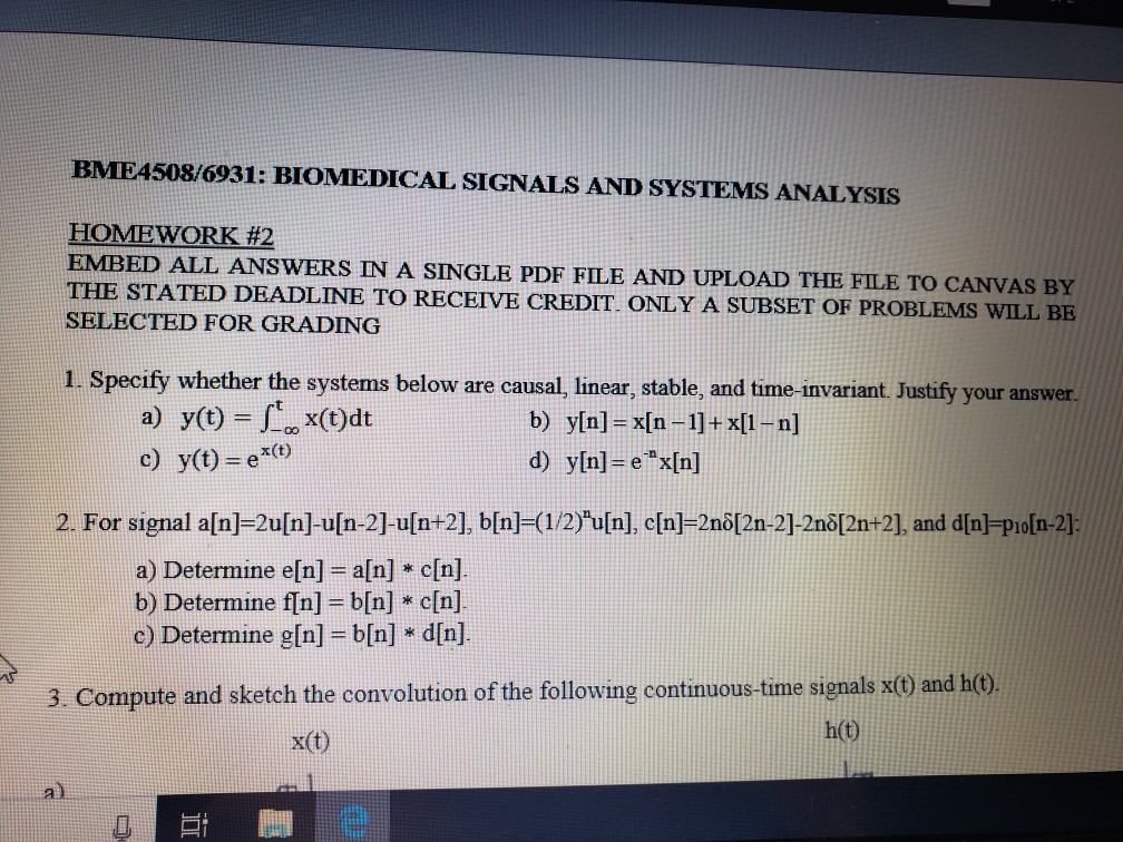 Solved BME4508/6931: BIOMEDICAL SIGNALS AND SYSTEMS ANALYSIS | Chegg.com