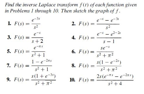 Solved Find the inverse Laplace transform f(t) of each | Chegg.com