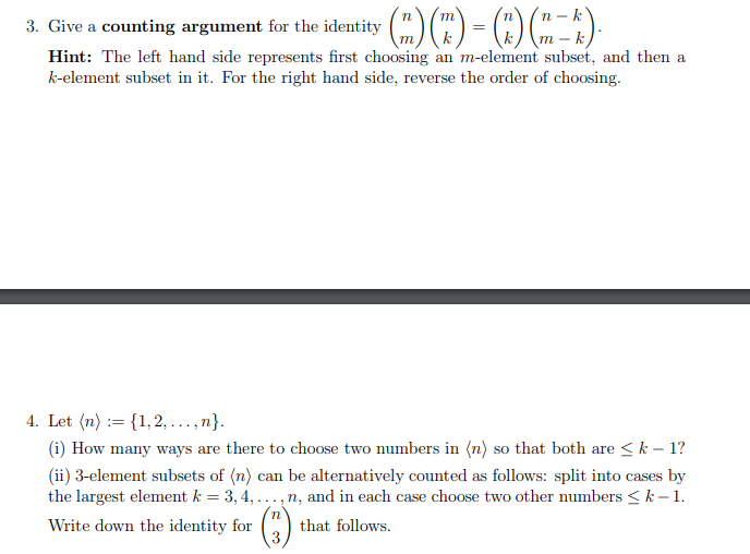 Solved 3. Give a counting argument for the identity | Chegg.com
