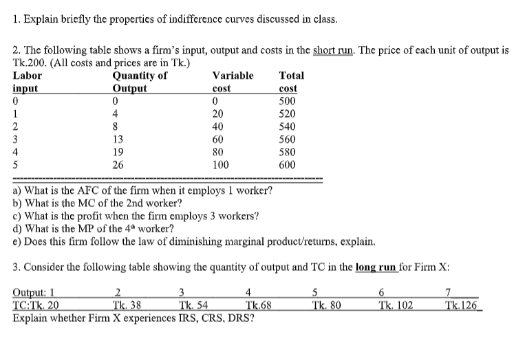Solved 1. Explain briefly the properties of indifference | Chegg.com