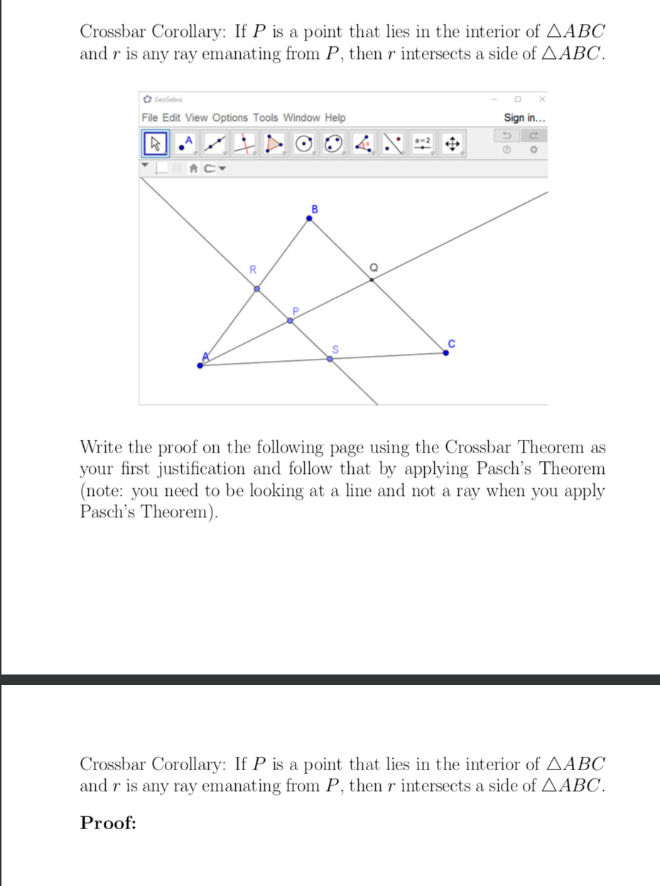 Crossbar Corollary: If P is a point that lies in the | Chegg.com