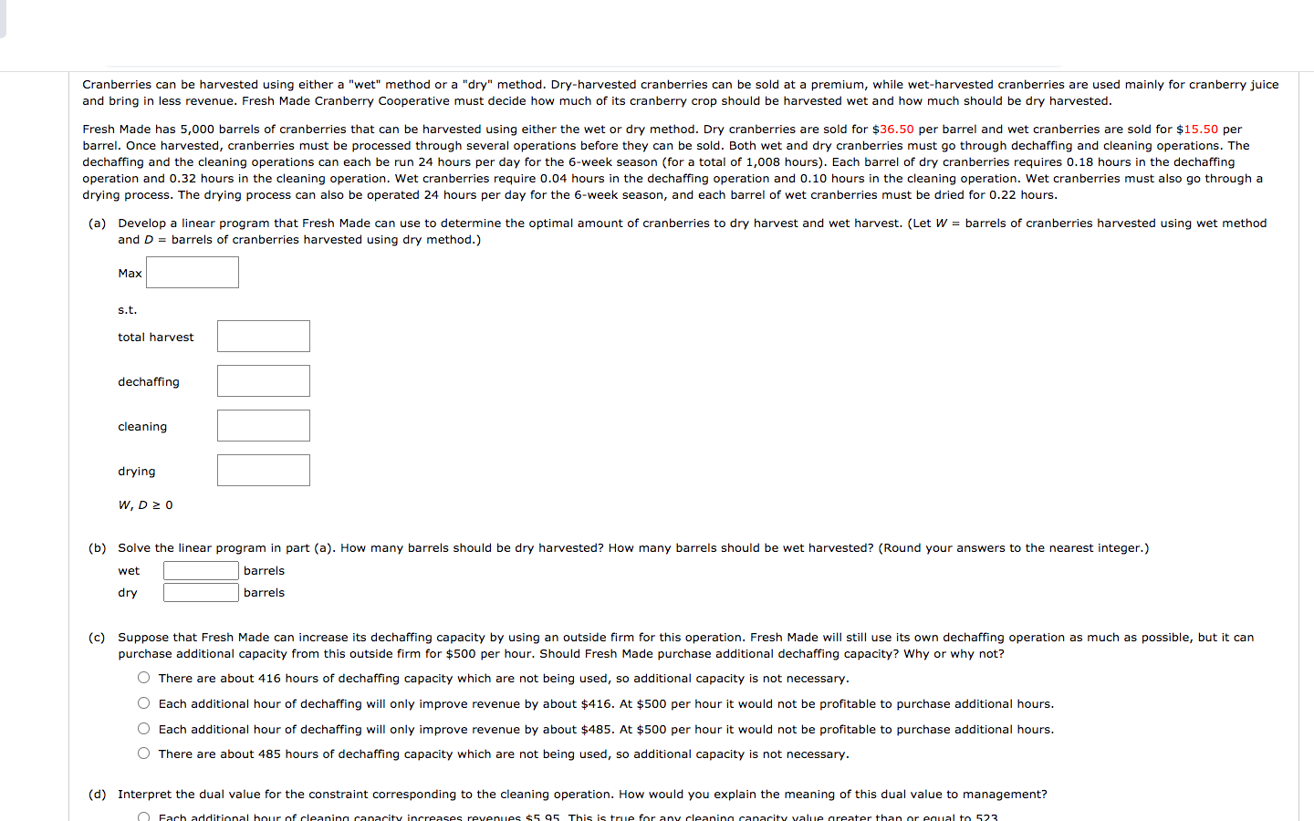 Solved D.) Interpret the dual value for the constraint | Chegg.com