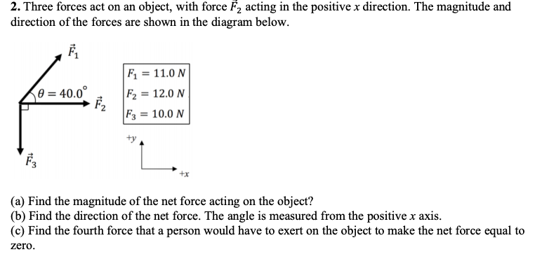 Solved 2. Three forces act on an object, with force F, | Chegg.com