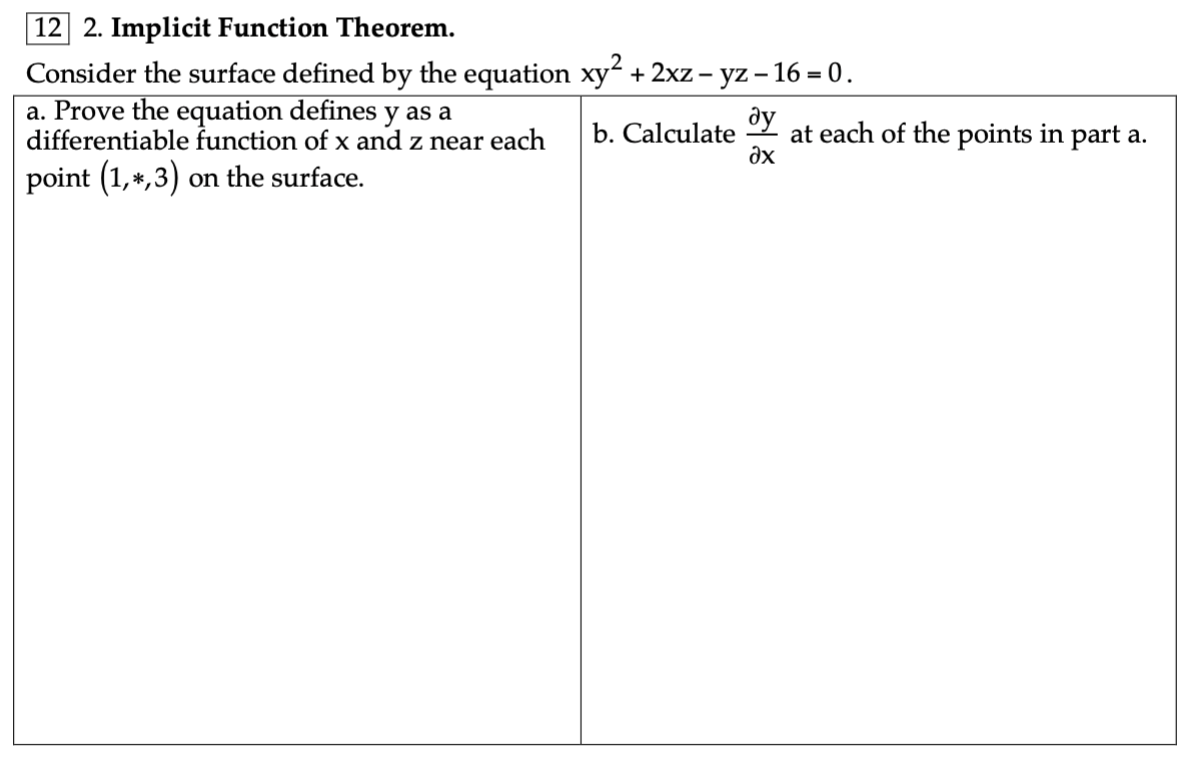 Solved 12 2. Implicit Function Theorem. Consider the surface | Chegg.com