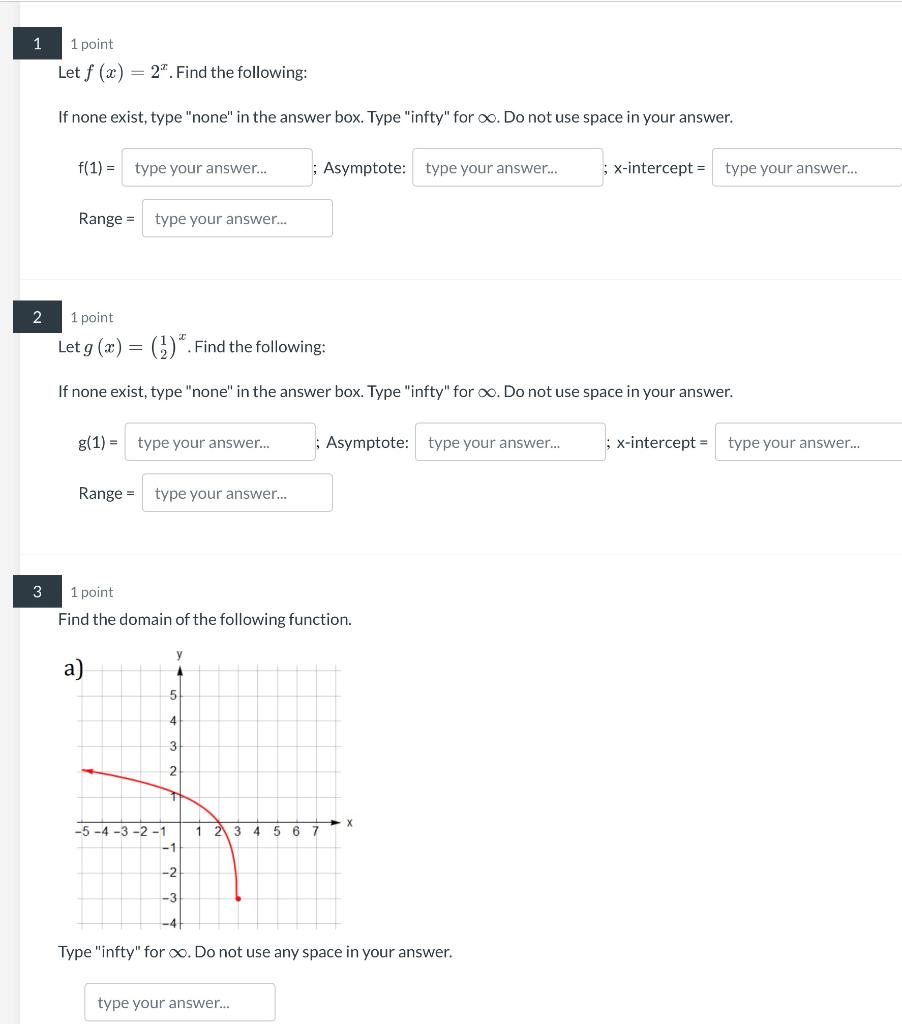 Solved 1 point Let f(x)=2x. Find the following: If none | Chegg.com