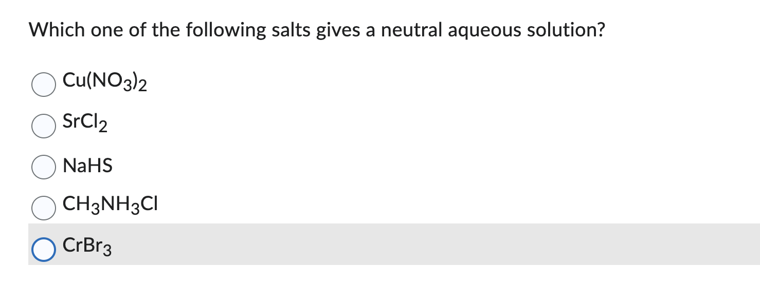Solved Which one of ﻿the following salts gives a neutral | Chegg.com