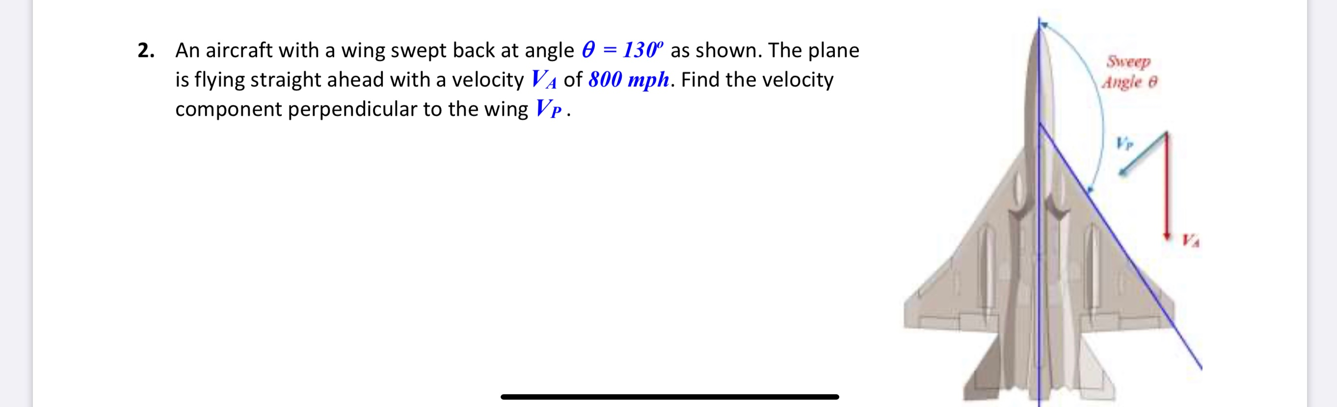 Solved 2. An aircraft with a wing swept back at angle = 130° | Chegg.com
