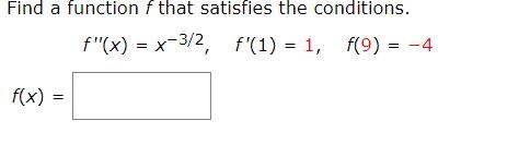 Solved Find a function f that satisfies the conditions. | Chegg.com