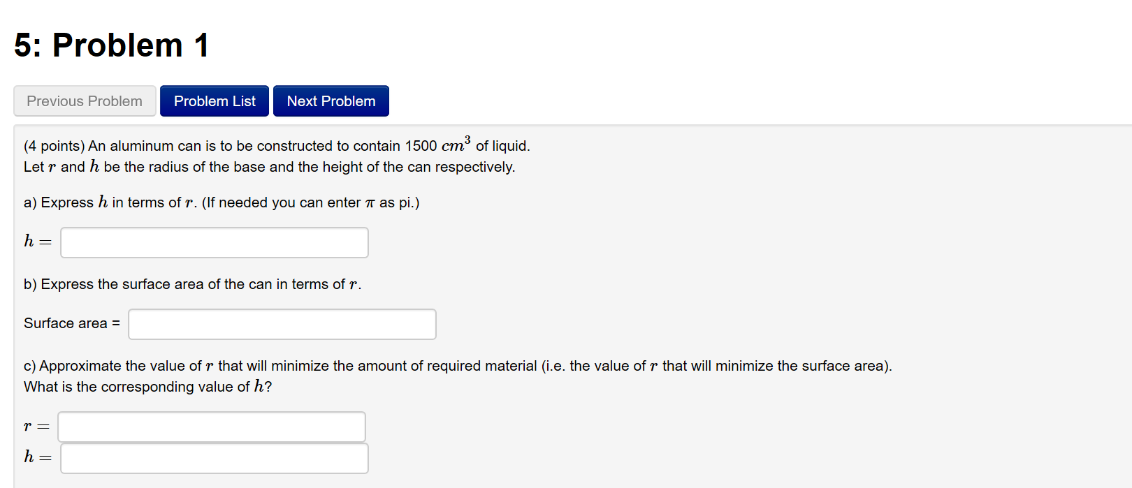 Solved 5: Problem 1 Previous Problem Problem List Next | Chegg.com