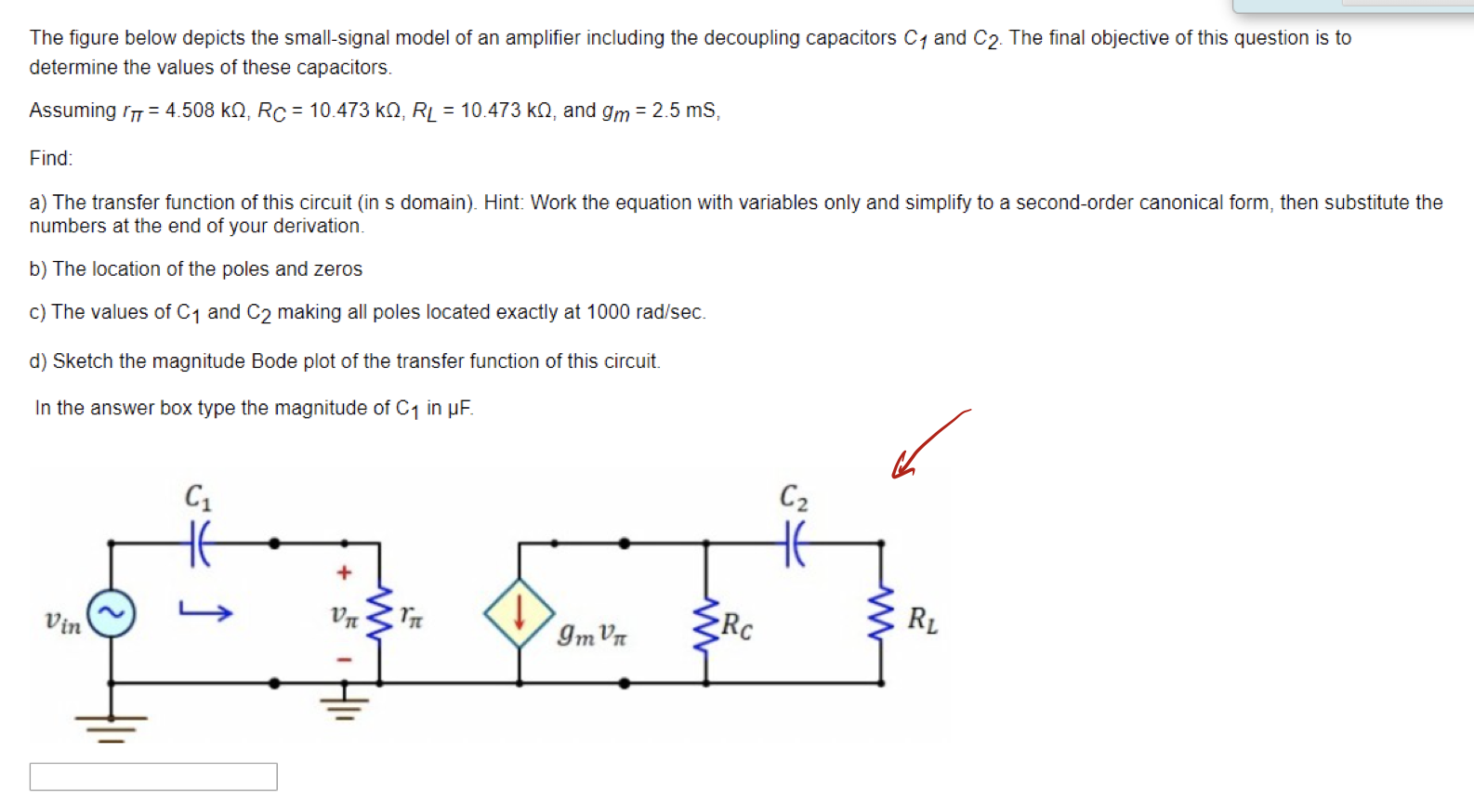 Solved The figure below depicts the small-signal model of an | Chegg.com