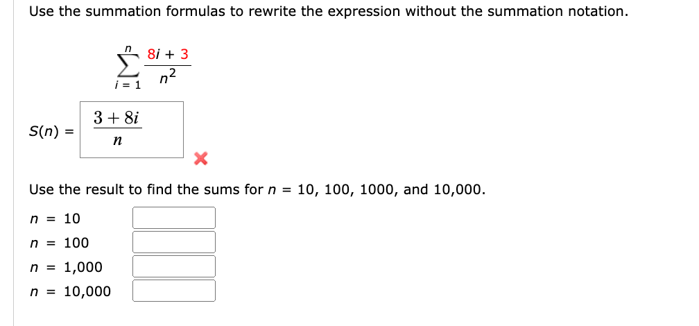 Solved Use the summation formulas to rewrite the expression | Chegg.com