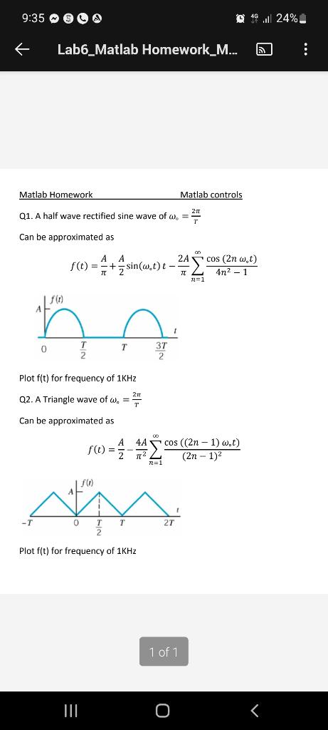 Solved Q1. A half wave rectified sine wave of ω0=T2π Can be | Chegg.com