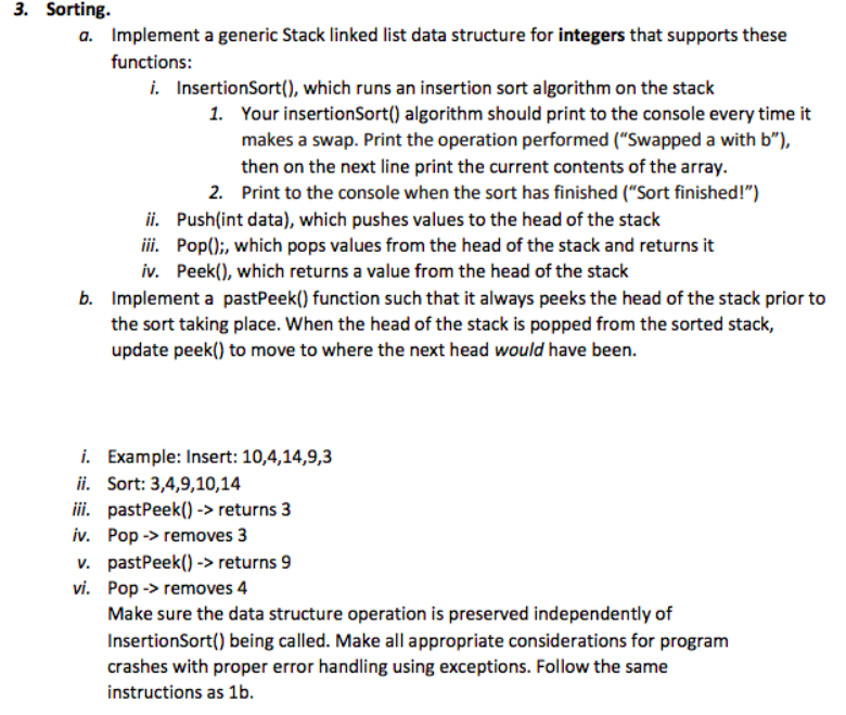 Solved 3. Sorting. a. Implement a generic Stack linked list | Chegg.com
