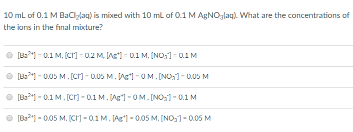 Solved 10 mL of 0.1 M BaCl2(aq) is mixed with 10 mL of 0.1 M | Chegg.com