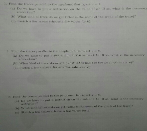 Solved PART I Given the equation1+ Find the traces parallel | Chegg.com