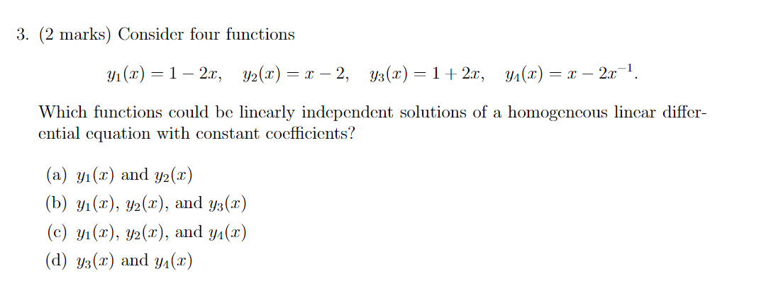 Solved 3. (2 marks) Consider four functions | Chegg.com