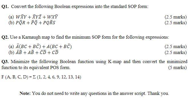 Solved Q1. Convert the following Boolean expressions into | Chegg.com