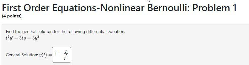 Solved First Order Equations-Nonlinear Bernoulli: Problem 1 | Chegg.com