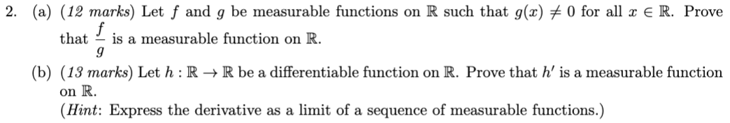Solved (a) (12 ﻿marks) ﻿Let f ﻿and g be ﻿measurable | Chegg.com