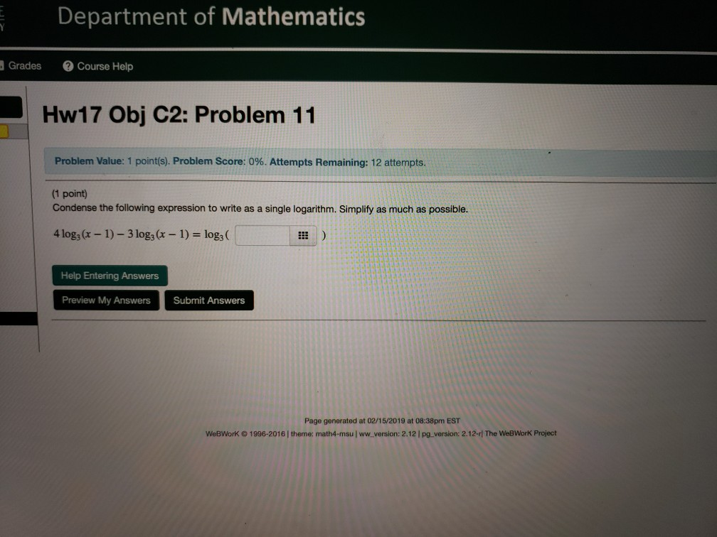 Solved Department of Mathematics Grades Course Help Hw17 Obj | Chegg.com Solved Department of Mathematics Grades Course Help Hw17 Obj | Chegg.com